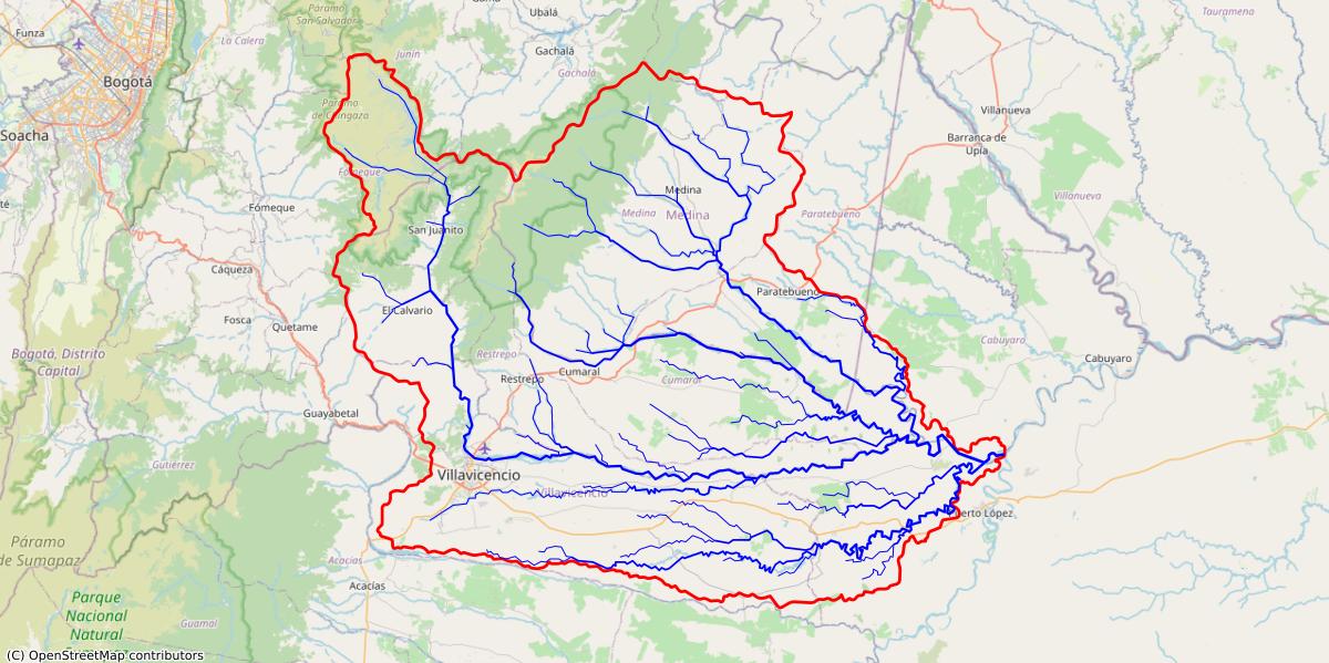 Watershed of 4930.0 km² with outlet near 4.16, -72.928 - Global Watersheds