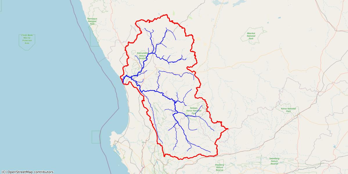 Watershed of 46,300 km² with outlet near -31.699, 18.189 - Global ...